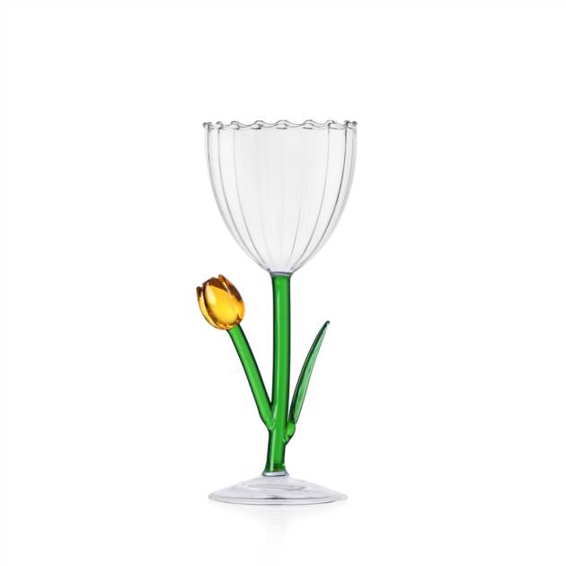 Optic stemmed glass yellow tulip